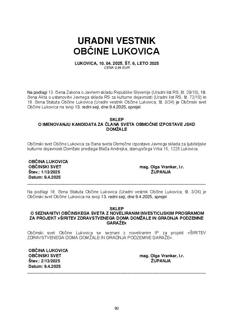 Uradni vestnik, 10.4.2025, številka 6 - lukovica.si