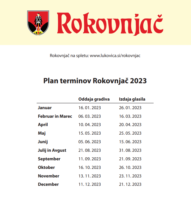 Plan izidov glasila Rokovnjač v letu 2023 - lukovica.si